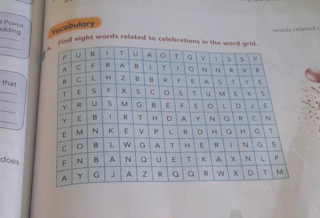 Find eight words related to celebrations in | StudyX