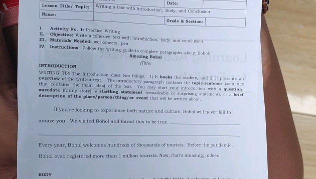 Lesson Title/ Topic Writing a text with | StudyX