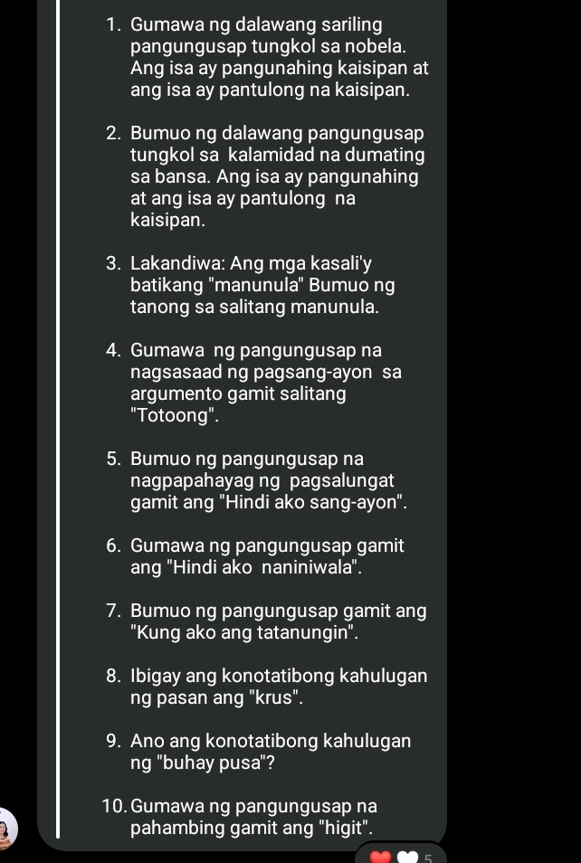 1 Gumawa ng dalawang sariling pangungusap | StudyX