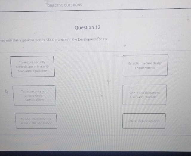 Match the following Secure SDLC practices | StudyX