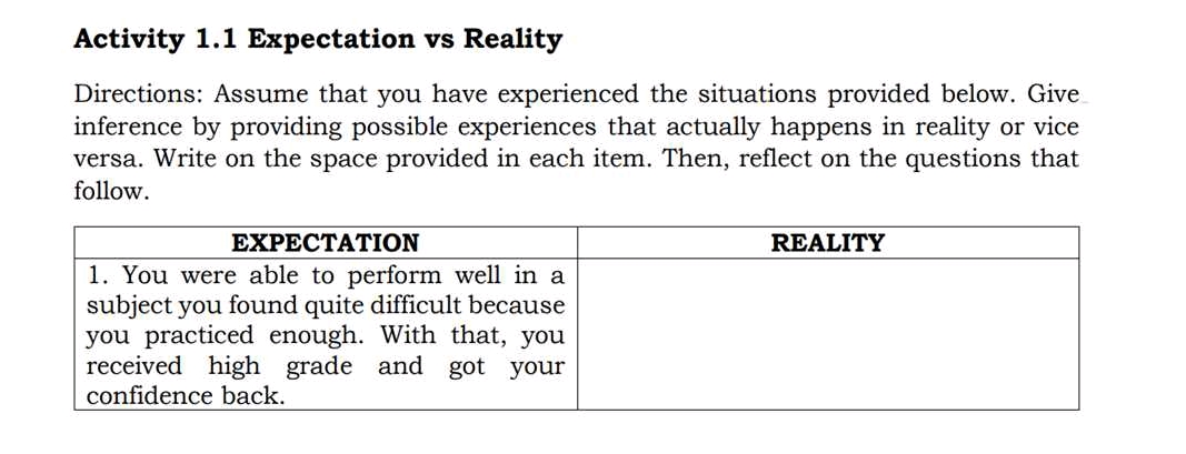Activity 11 Expectation vs Reality | StudyX