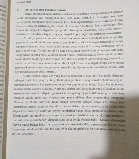 operasional 1 Objek Kos dan Penelusurannya | StudyX