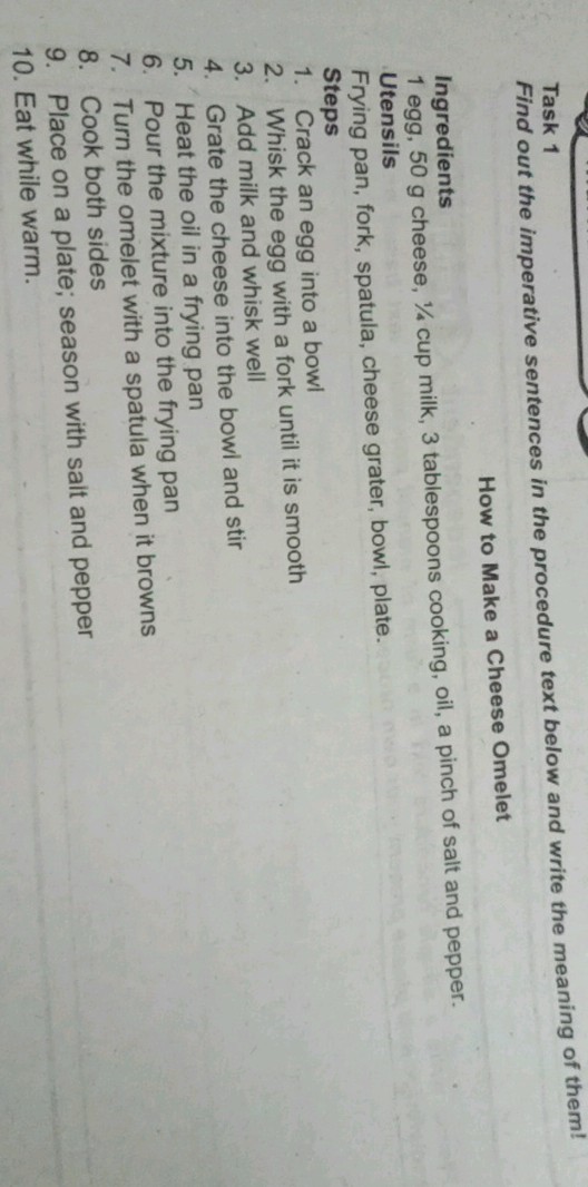 Task 1 Find out the imperative sentences in | StudyX