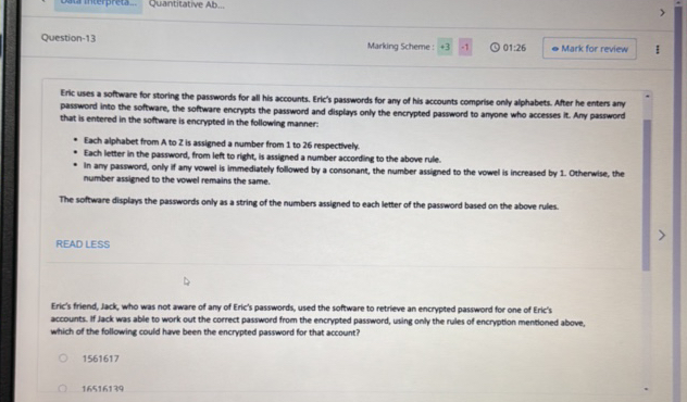 Question-13 Marking Scheme +3 -1 0126 Mark | StudyX