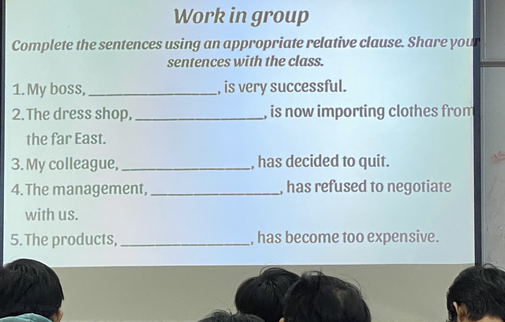 Work in group Complete the sentences using | StudyX