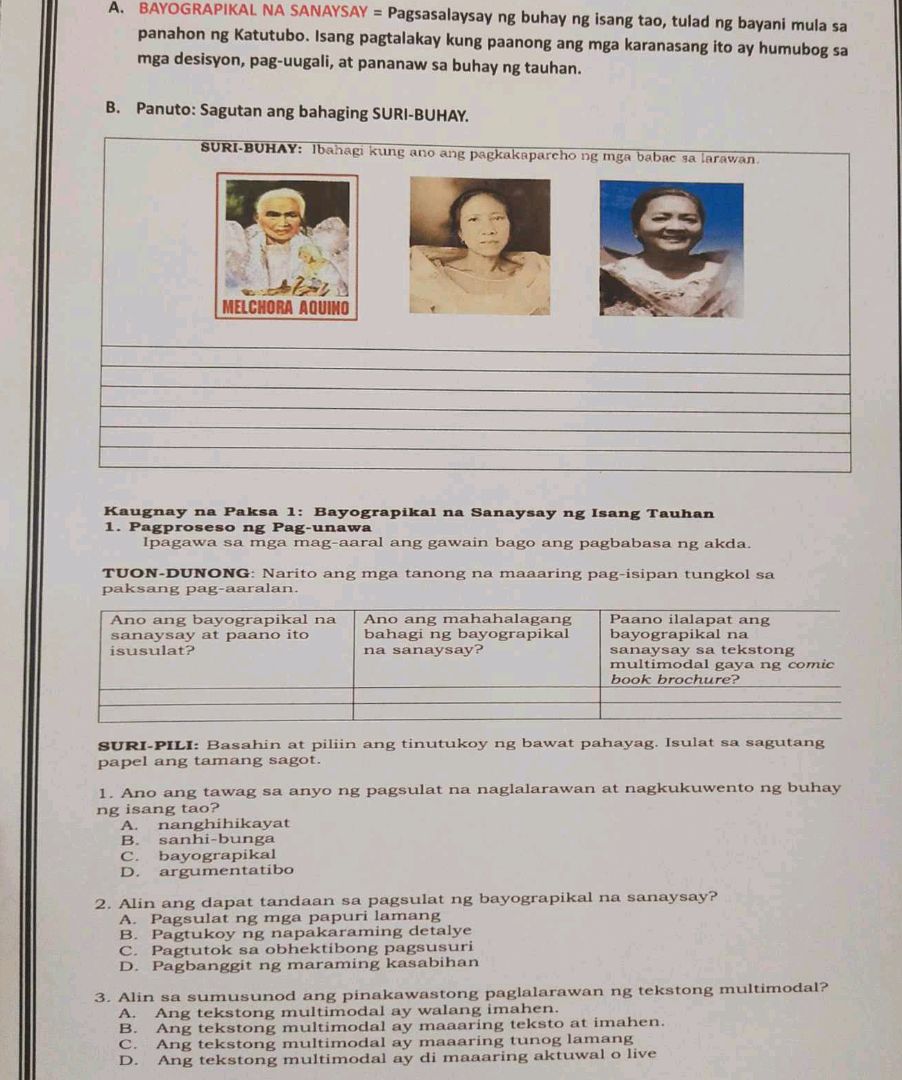 A BAYOGRAPIKAL NA SANAYSAY = Pagsasalaysay | StudyX