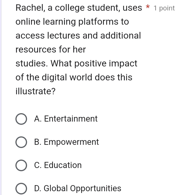 Rachel a college student uses 1 point online | StudyX