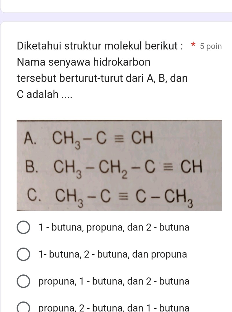 Diketahui struktur molekul berikut 5 poin | StudyX