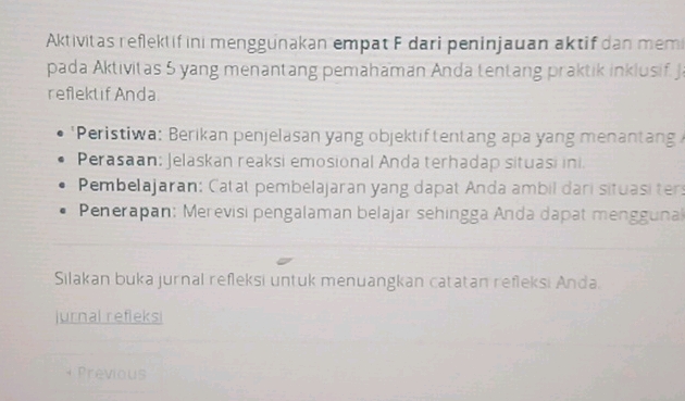 Aktivitas reflektif ini menggunakan empat F | StudyX