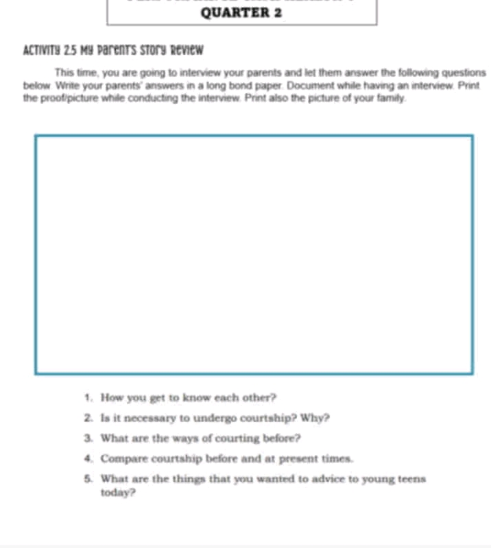 ACTIVITY 25 MY parents Story Review QUARTER | StudyX