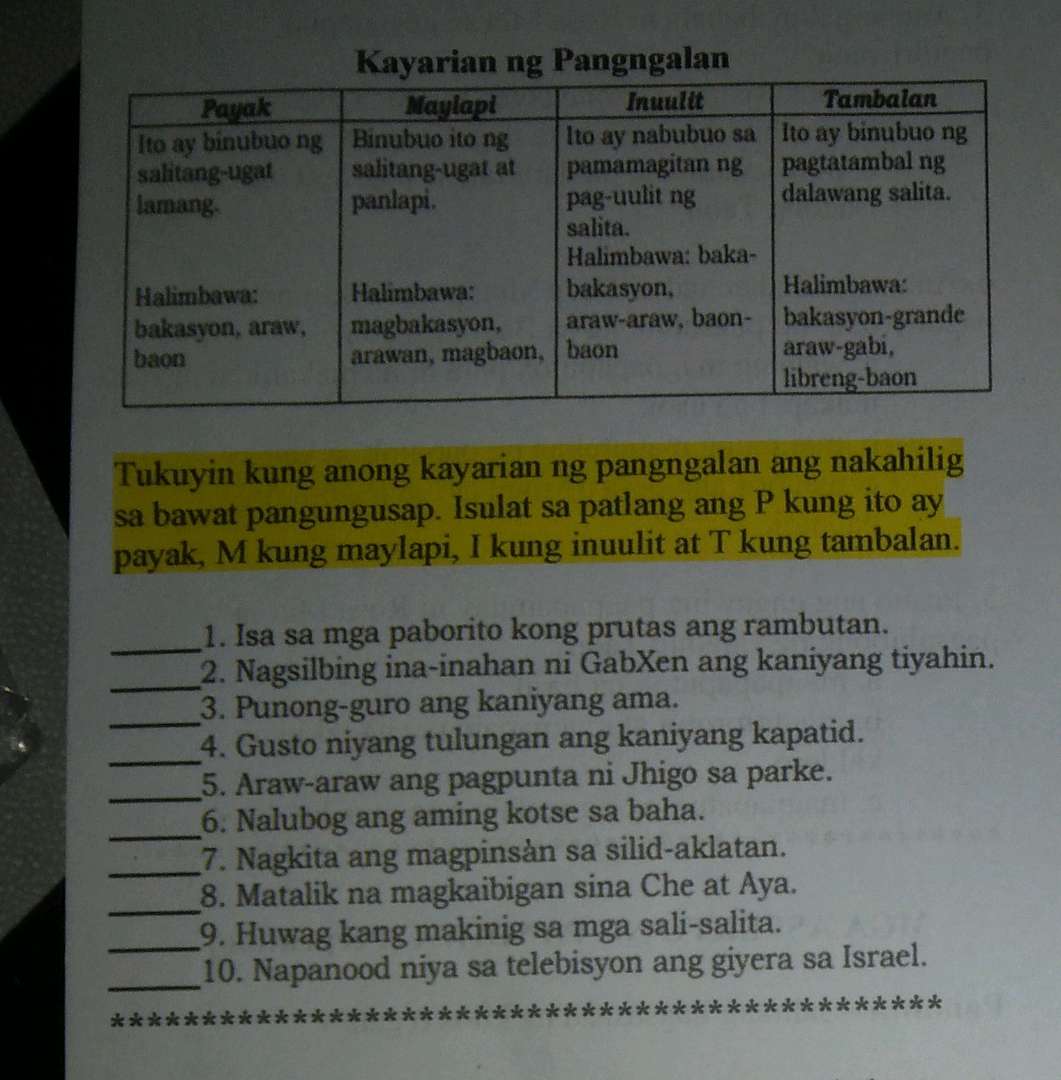 Payak Kayarian ng Pangngalan Maylapi Inuulit | StudyX