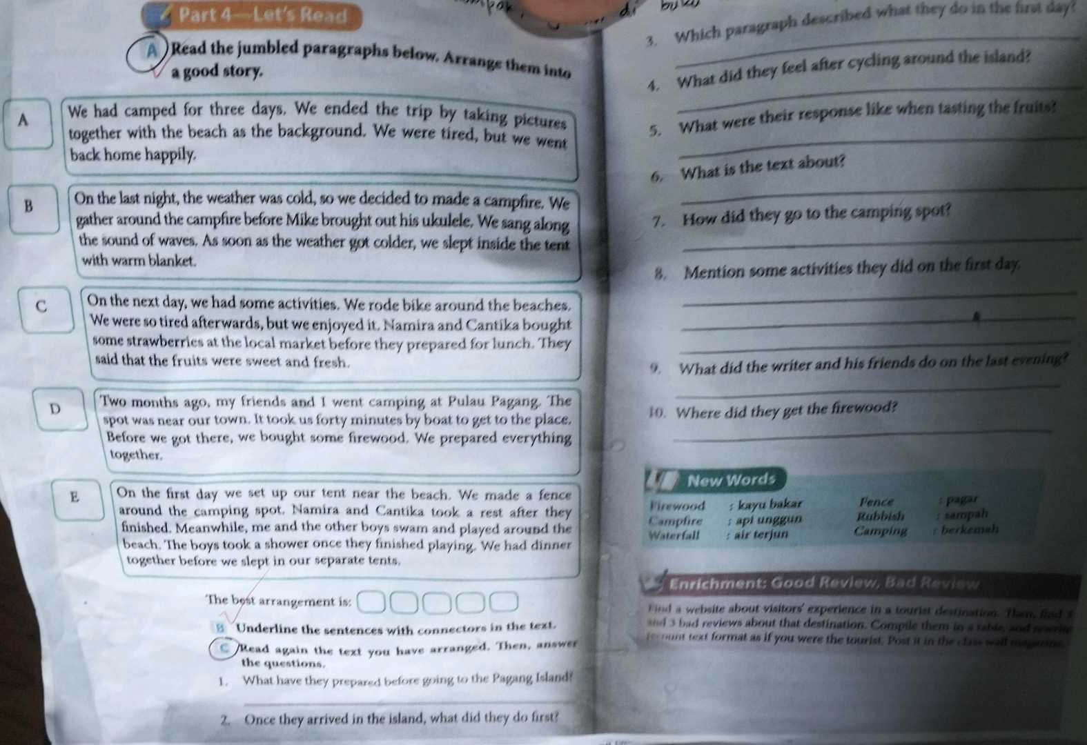 Part 4 Lets Read Read the jumbled paragraphs | StudyX
