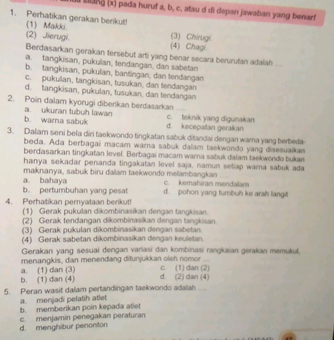 Silang (x) pada huruf a b c atau d di depan | StudyX