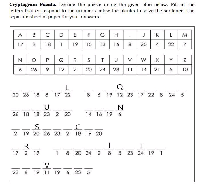 Cryptogram Puzzle Decode the puzzle using | StudyX