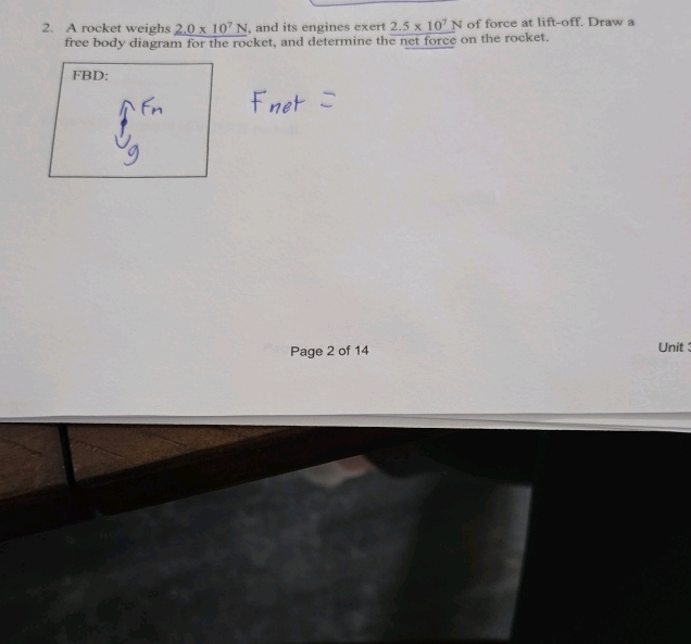 2 A rocket weighs 20 107 N and its engines | StudyX