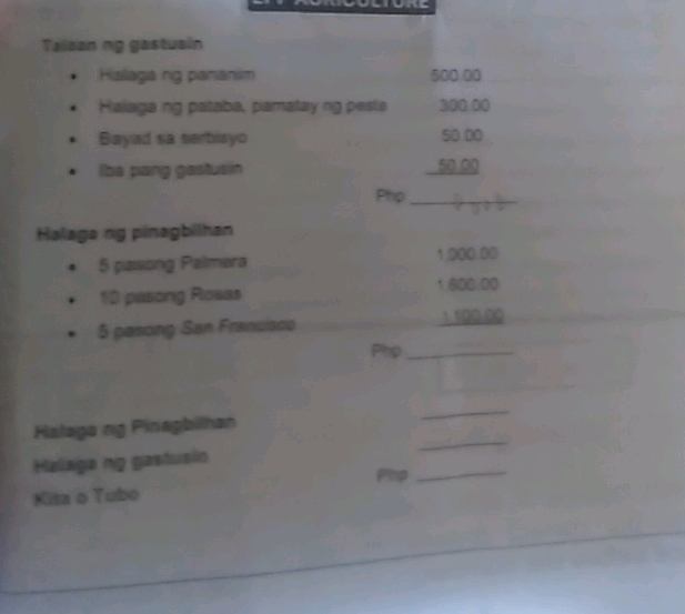 Talsan ng gastusin Halaga ng pananam 50000 | StudyX