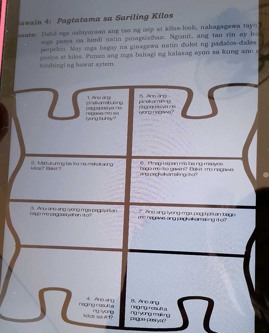 Gawain 4 Pagtatama sa Sariling Kilos anuto | StudyX