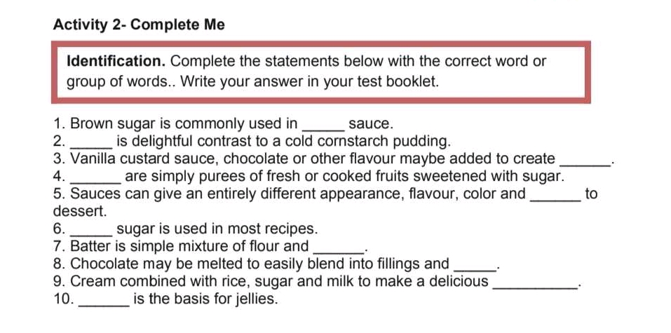 Activity 2- Complete Me Identification | StudyX
