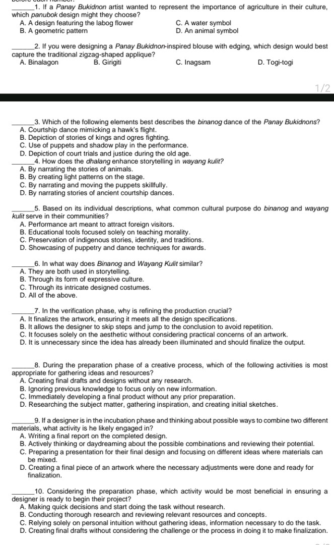 1 If a Panay Bukidnon artist wanted to | StudyX