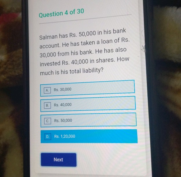 Question 4 of 30 Salman has Rs 50000 in his