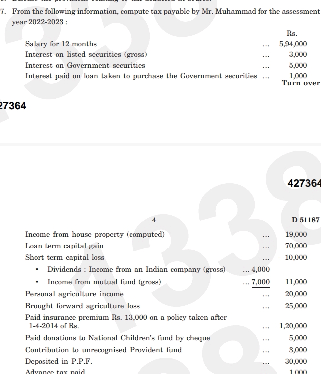 7 From the following information compute tax | StudyX