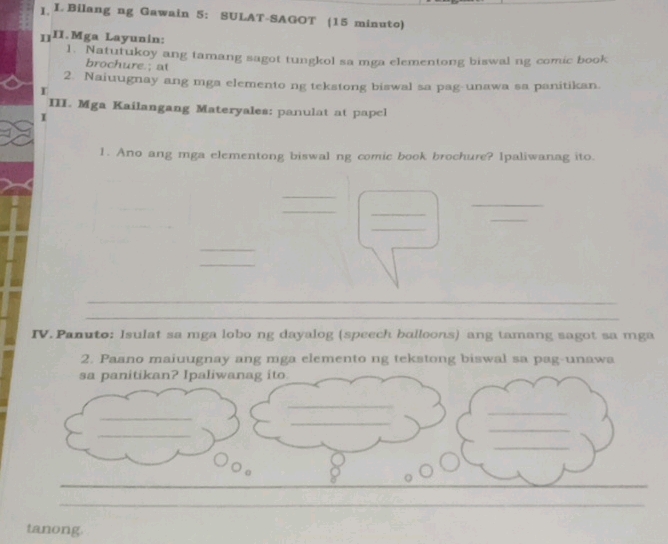 1 I Bilang ng Gawain 5 SULAT-SAGOT (15 | StudyX