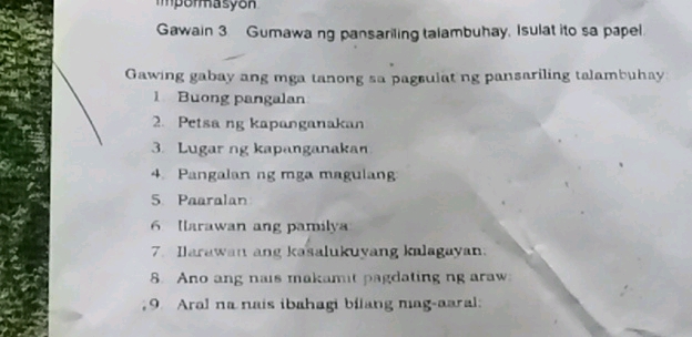 Gawain 3 Gumawa ng pansariling talambuhay | StudyX