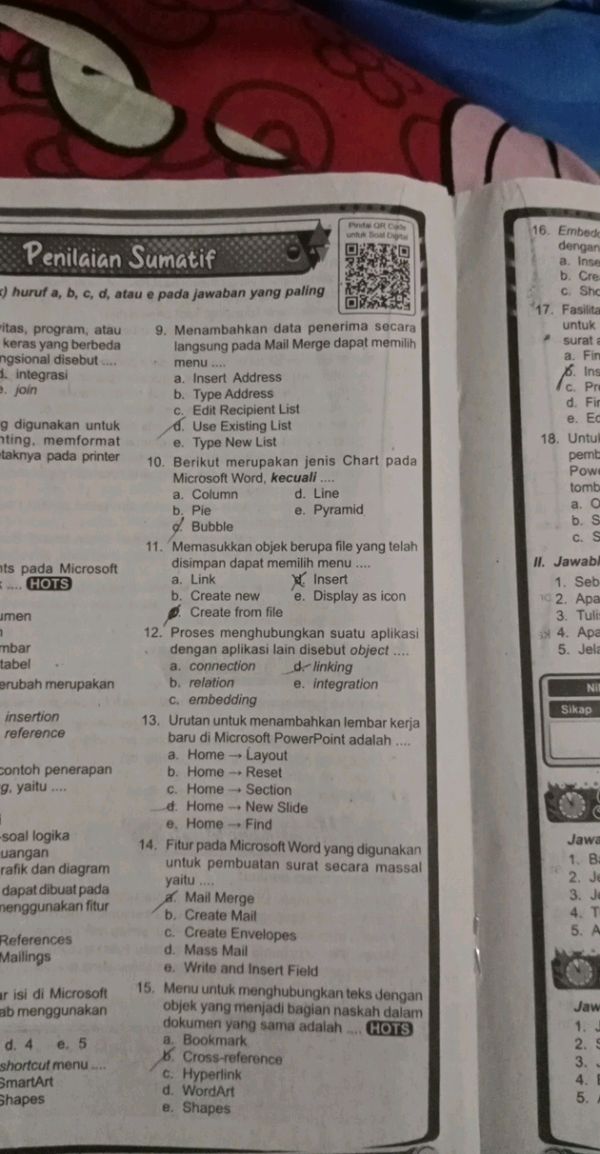 Penilaian Sumatif ) huruf a b c d atau e | StudyX