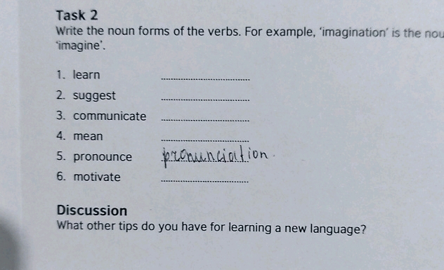 Task 2 Write the noun forms of the verbs For | StudyX