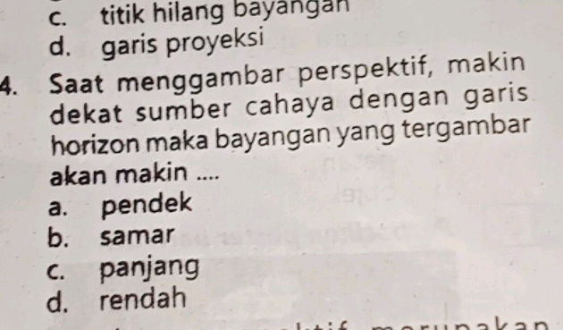 c titik hilang bayangan d garis proyeksi 4 | StudyX