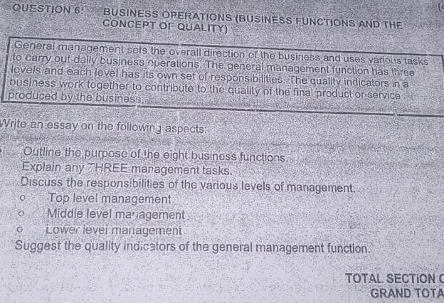 QUESTION 6 BUSINESS OPERATIONS (BUSINESS | StudyX