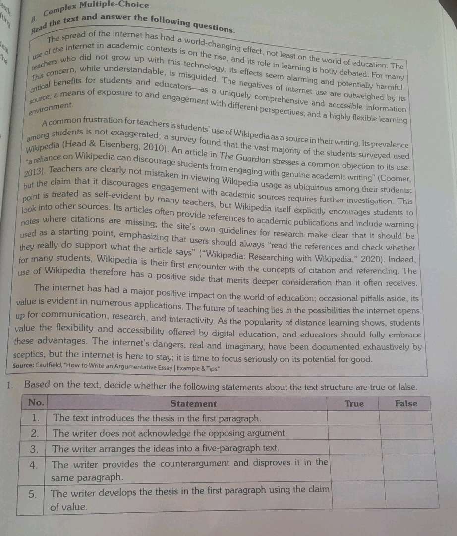 Complex Multiple-Choice Read the text and | StudyX