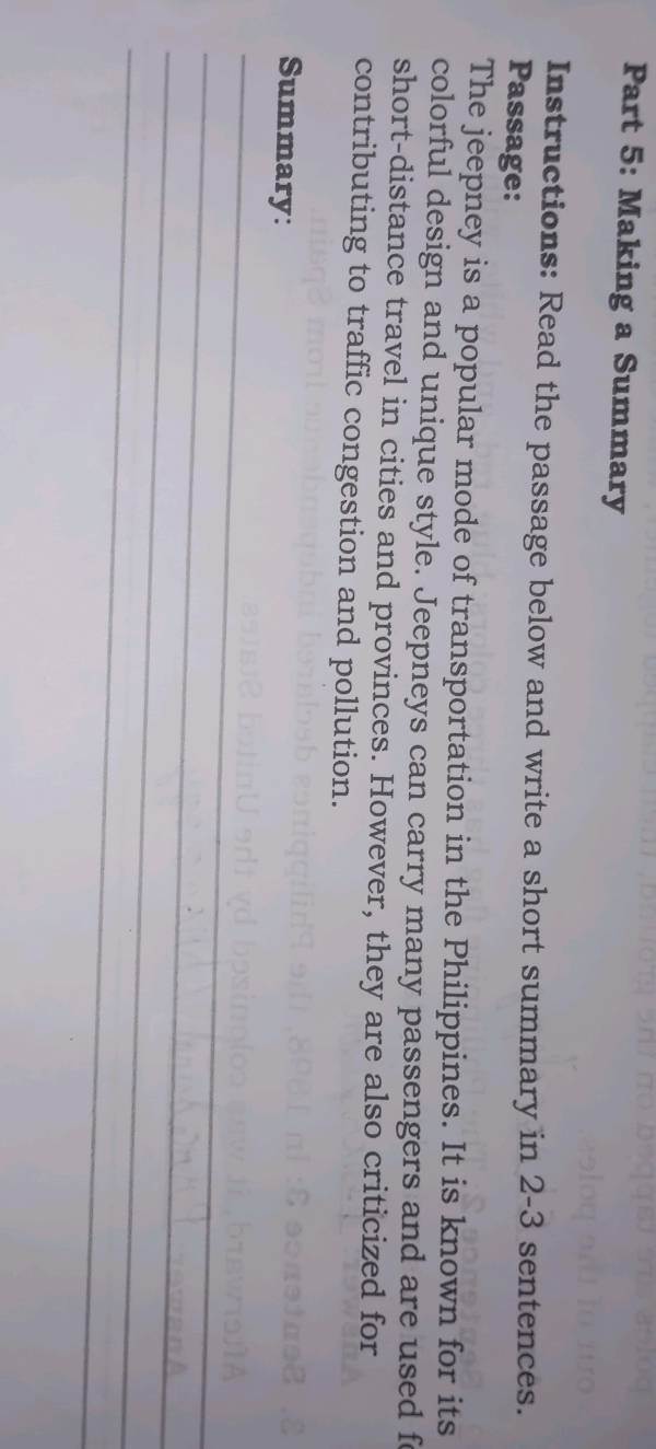 Part 5 Making a Summary Instructions Read | StudyX