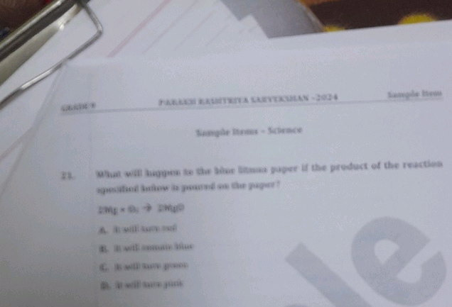 2Mg + O2 2MgO What will happen to the blue | StudyX