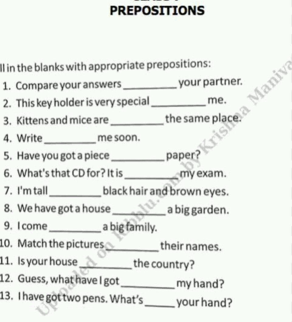 PREPOSITIONS Fill in the blanks with | StudyX