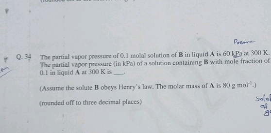 Prewne Q 34 The partial vapor pressure of 01 | StudyX