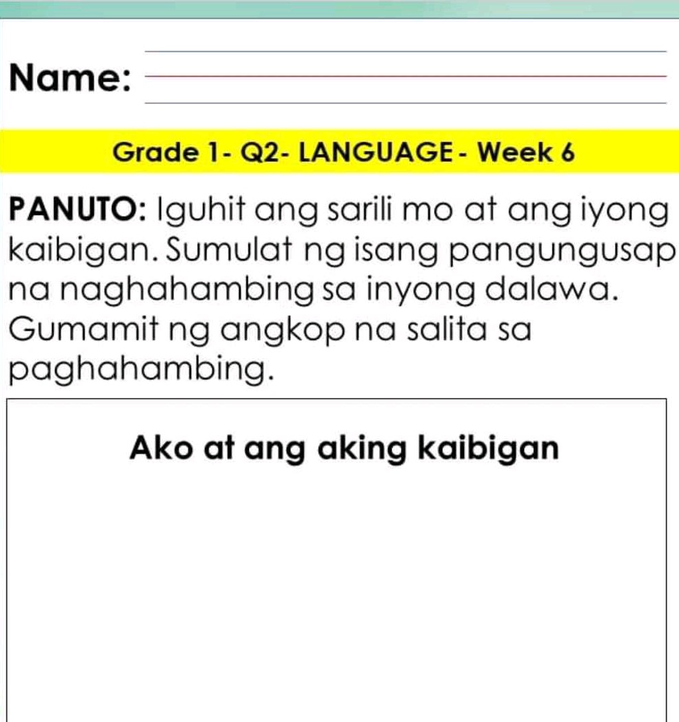 Name Grade 1-Q2-LANGUAGE-Week 6 PANUTO | StudyX