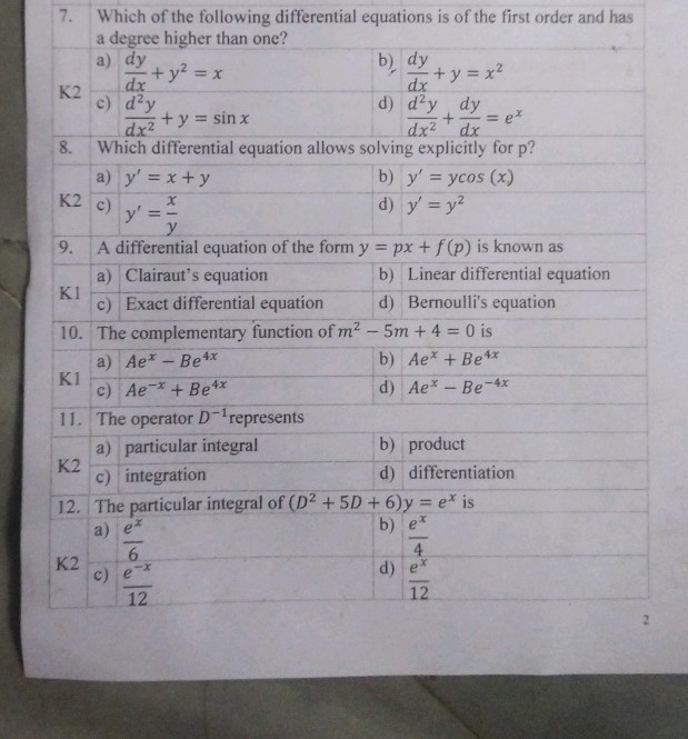 7 Which of the following differential | StudyX