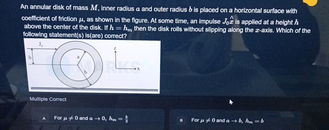 An annular disk of mass M inner radius a and | StudyX
