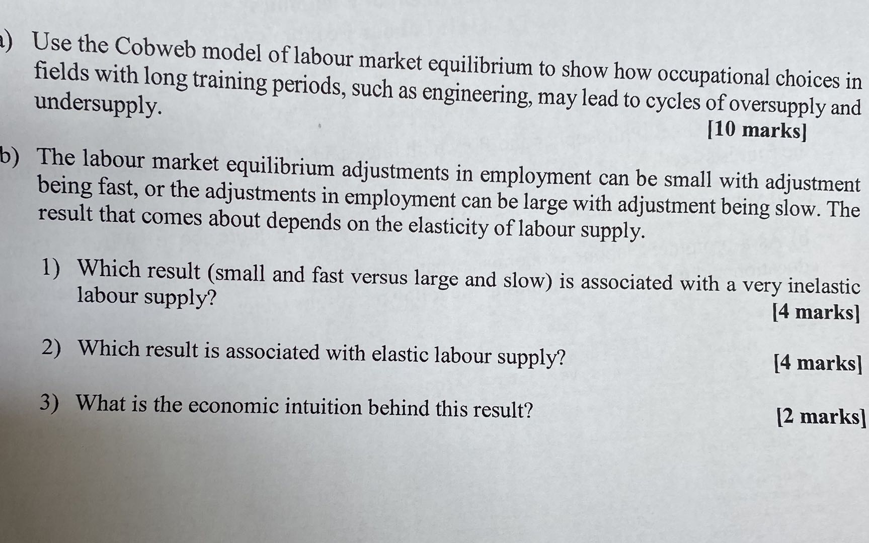 a) Use the Cobweb model of labour market | StudyX