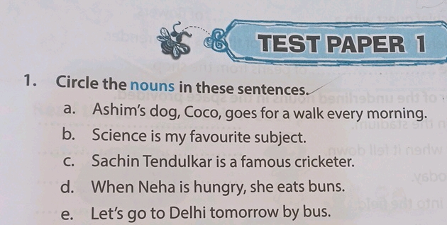 TEST PAPER 1 1 Circle the nouns in these | StudyX