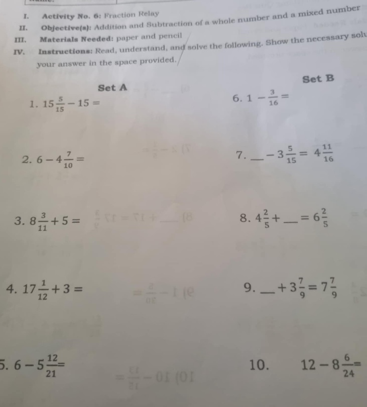 I Activity No 6 Fraction Relay II | StudyX
