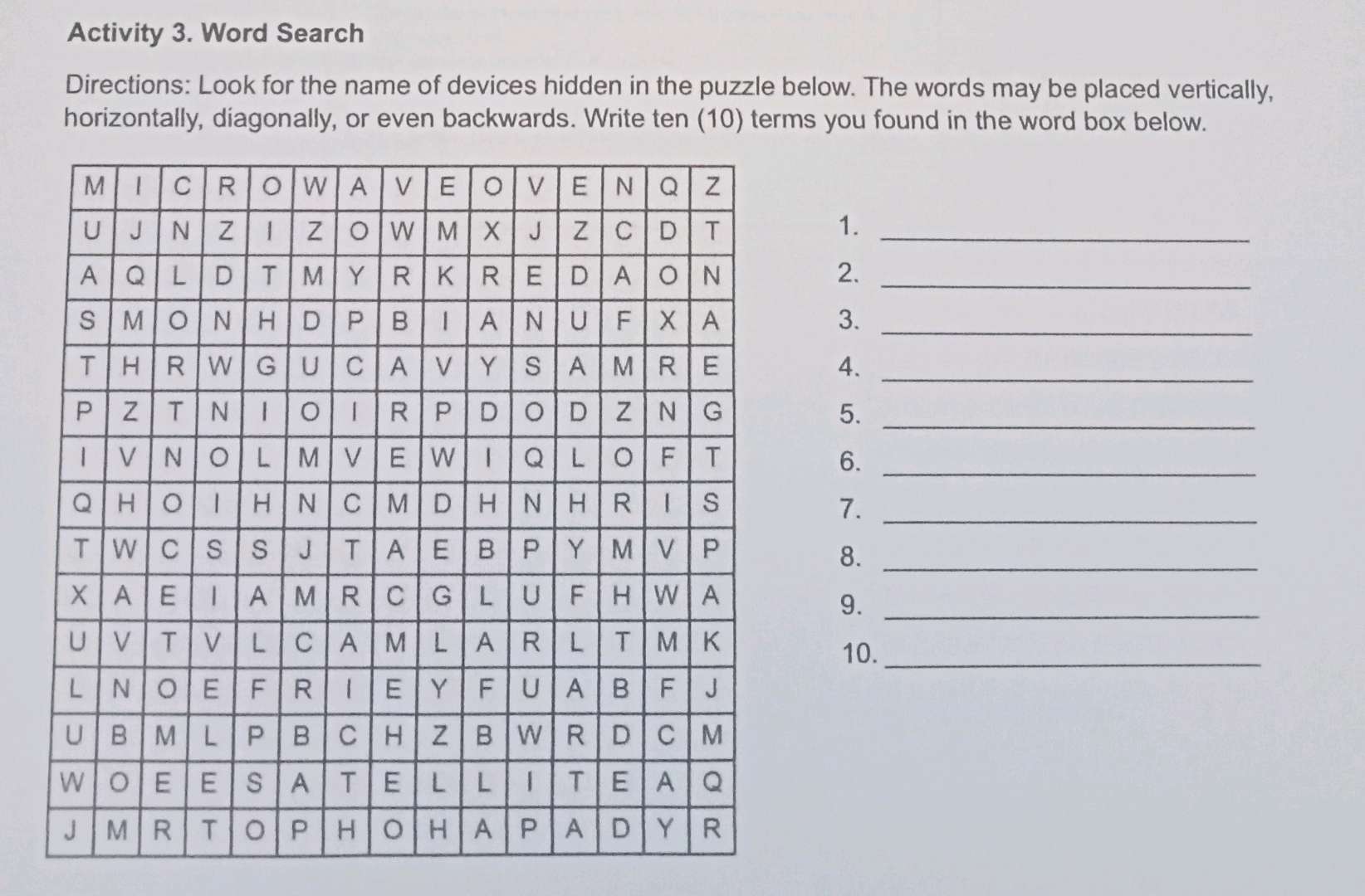Activity 3 Word Search Directions Look for | StudyX