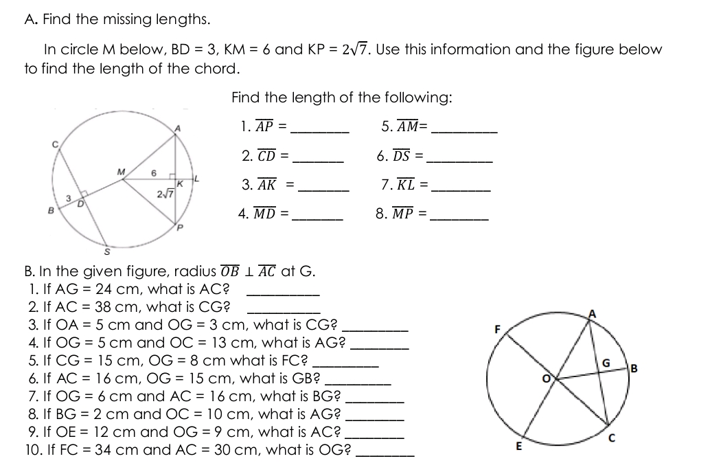 A Find the missing lengths In circle M below | StudyX