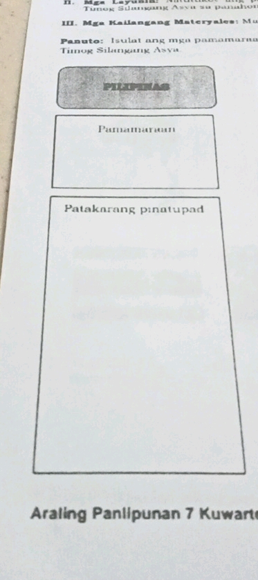 III Mga Kailangang Materyales Panuto Isulat | StudyX
