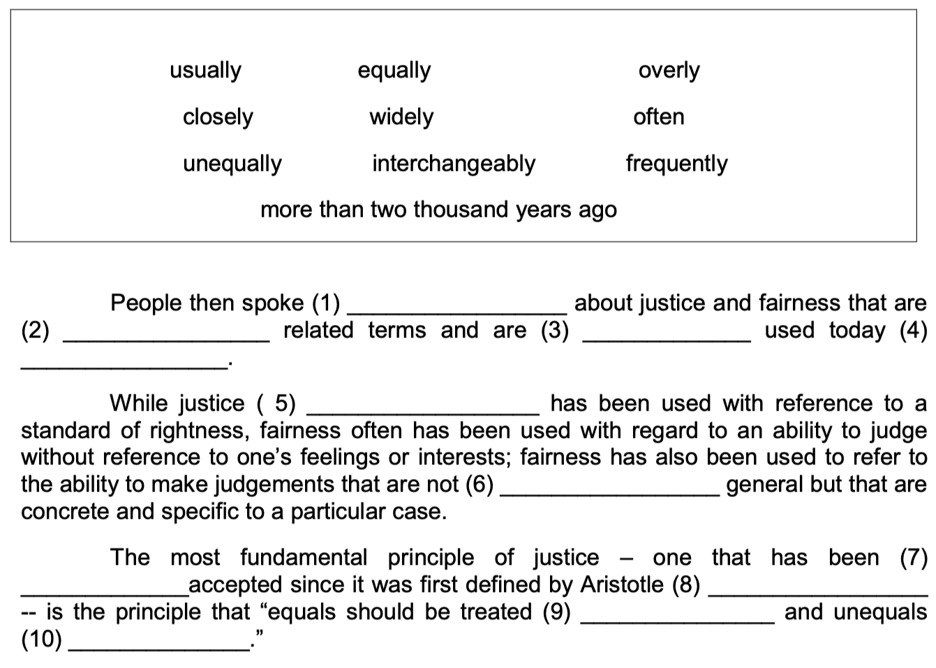 usually equally overly closely widely often | StudyX