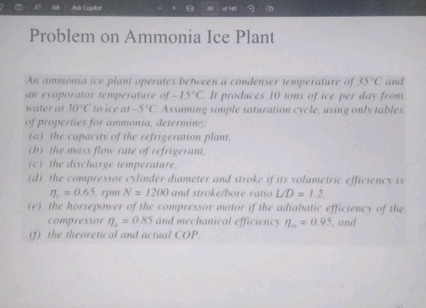 Problem on Ammonia Ice Plant An ammonia ice