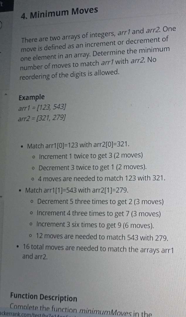 4 Minimum Moves There are two arrays of | StudyX