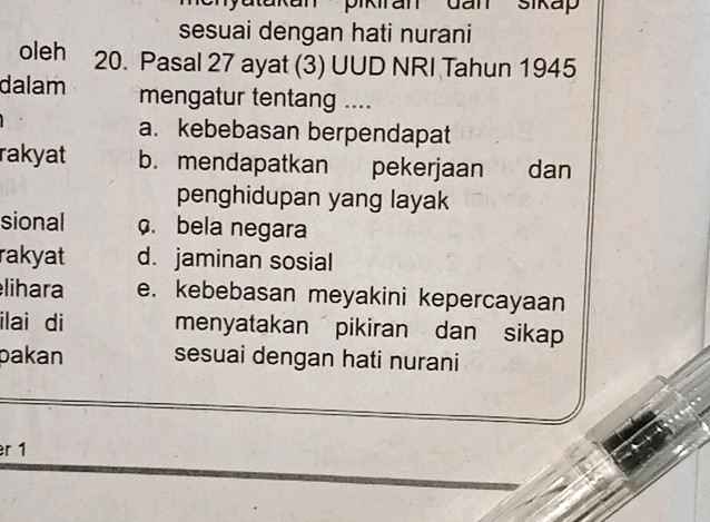 20 Pasal 27 ayat (3) UUD NRI Tahun 1945 | StudyX