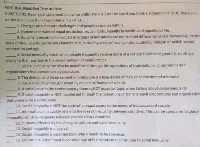 PART IIIA Modified True or False DIRECTIONS | StudyX